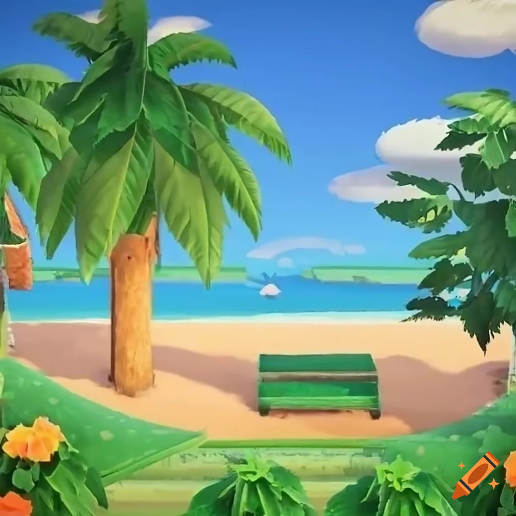A beautiful tropical beach in animal crossing on Craiyon
