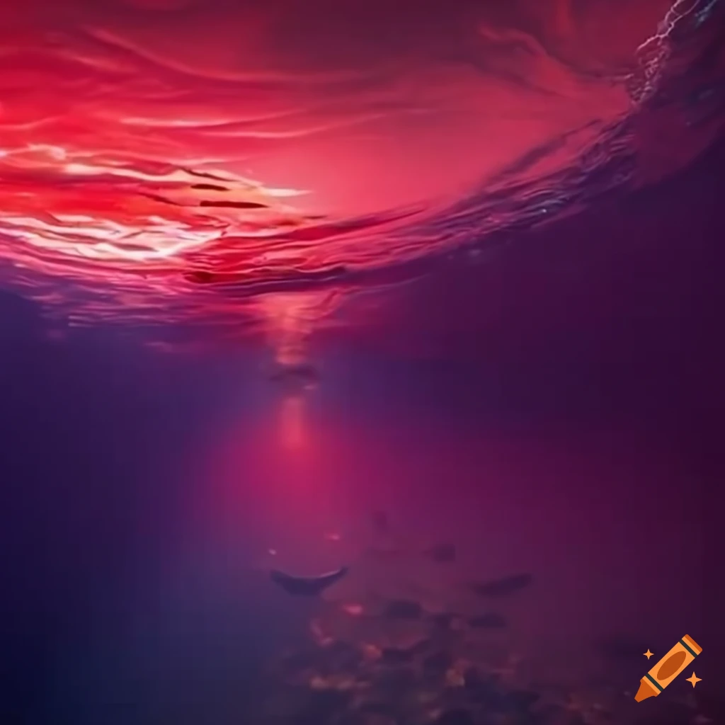 A mesmerizing underwater world with a stunning red sunset