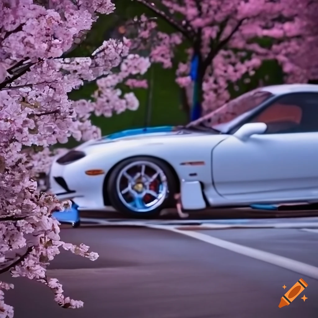 White with baby blue accents Mazda rx7 with a white spoiler and blue ...