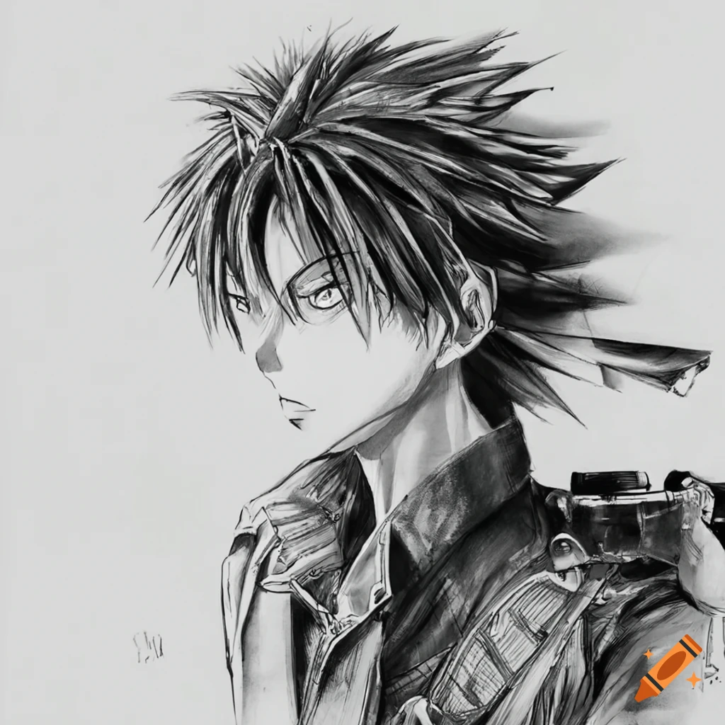 Shonen protagonist drawn by yoji shinkawa and katsuhiro otomo on Craiyon