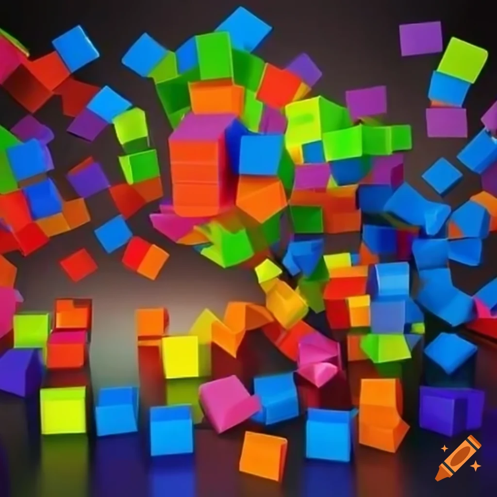 A vibrant display of colorful cubes in a three-dimensional arrangement ...