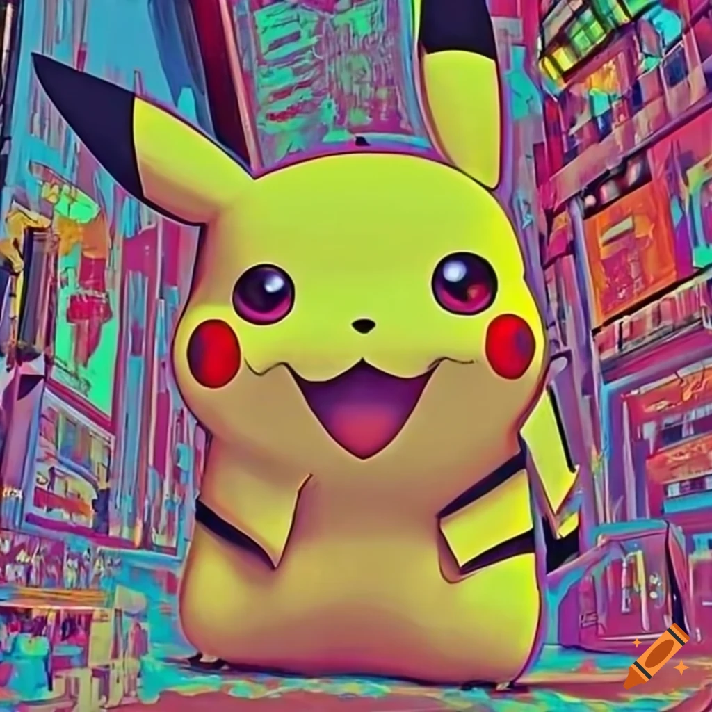 Surrealism pop art scene of pikachu in times square on Craiyon