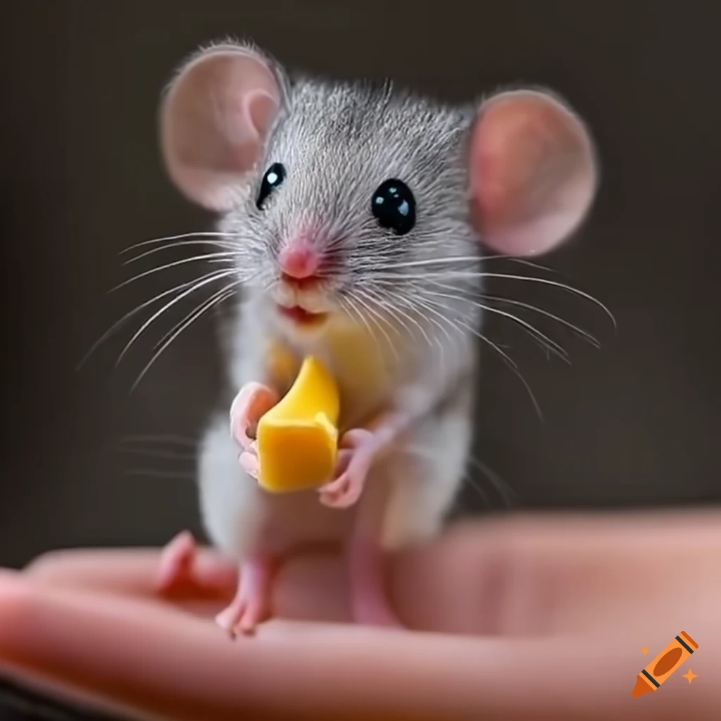 Adorable chibi mouse with big eyes and a tiny body holding a tiny ...