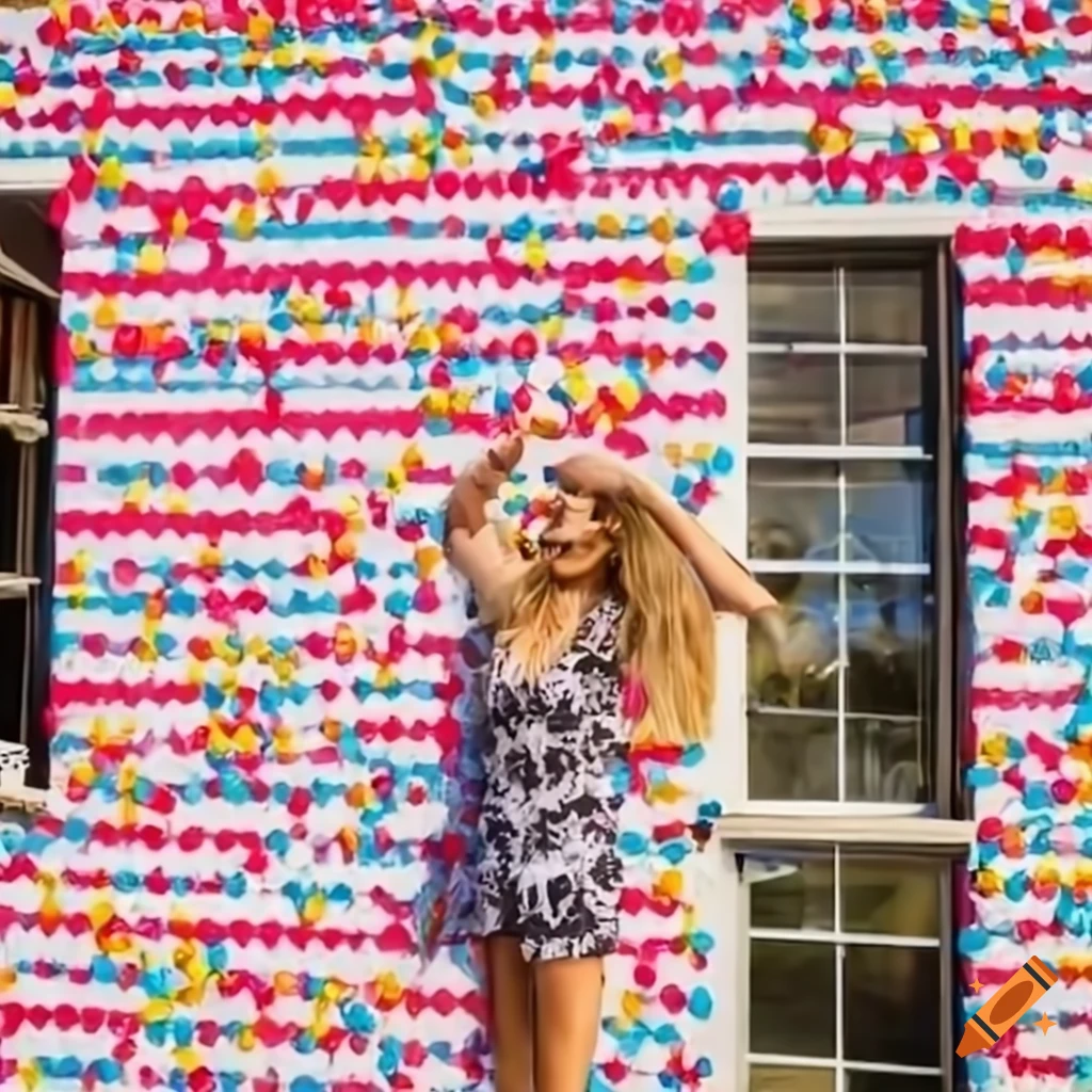 Exterior of terrace House decorated with hundreds and thousands cake ...