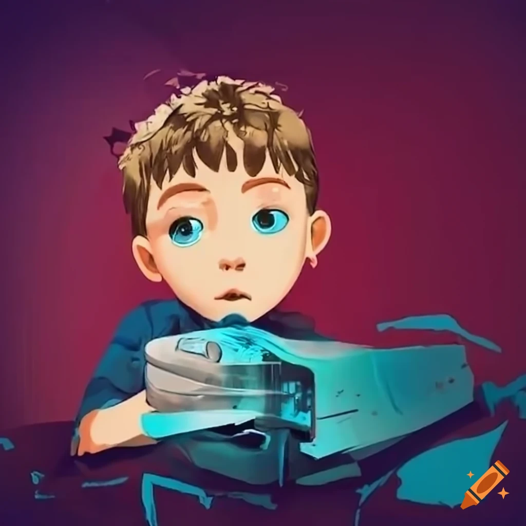 A boy using a broken fax machine to travel to the future