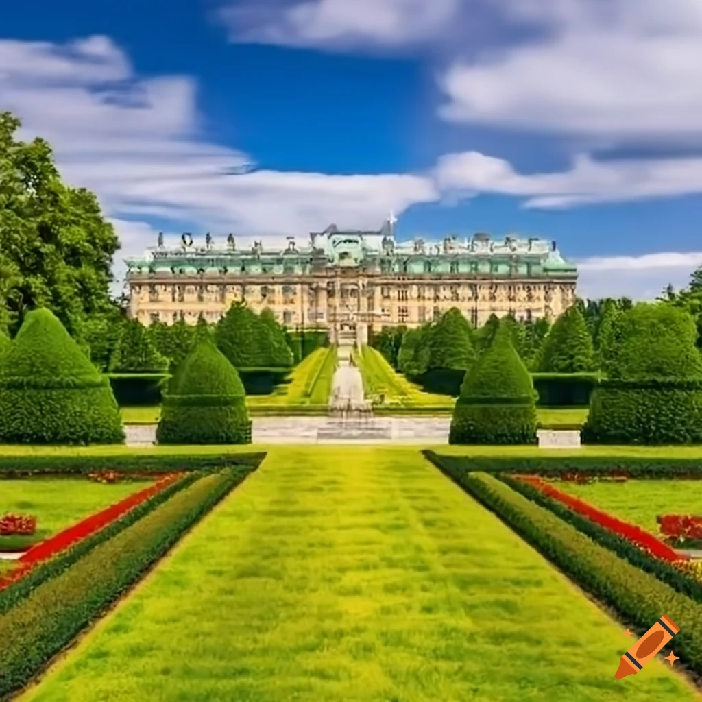 Royal palace with garden, high definition on Craiyon