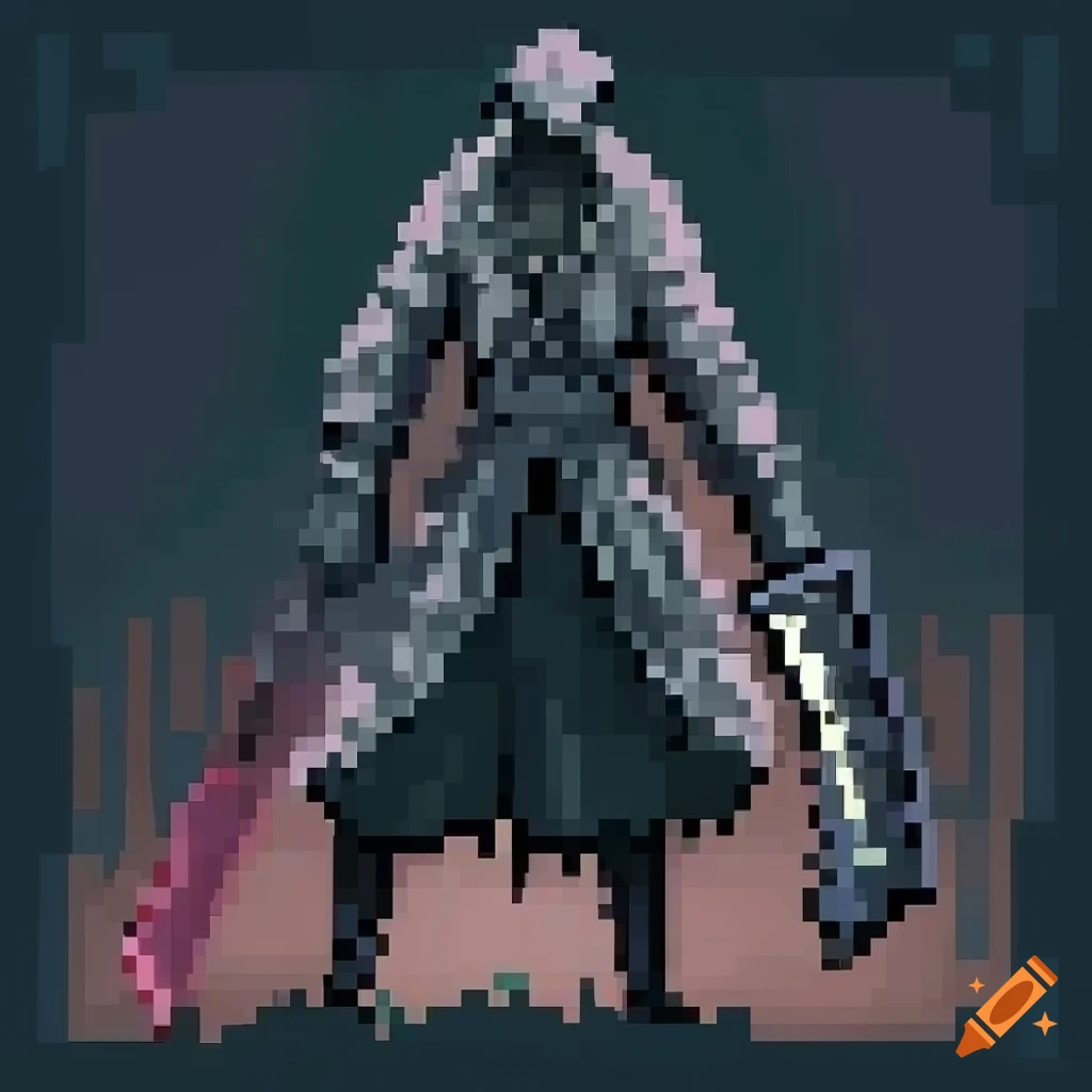 Bloodborne hunter pixel art holding saw cleaver 32x32px on Craiyon