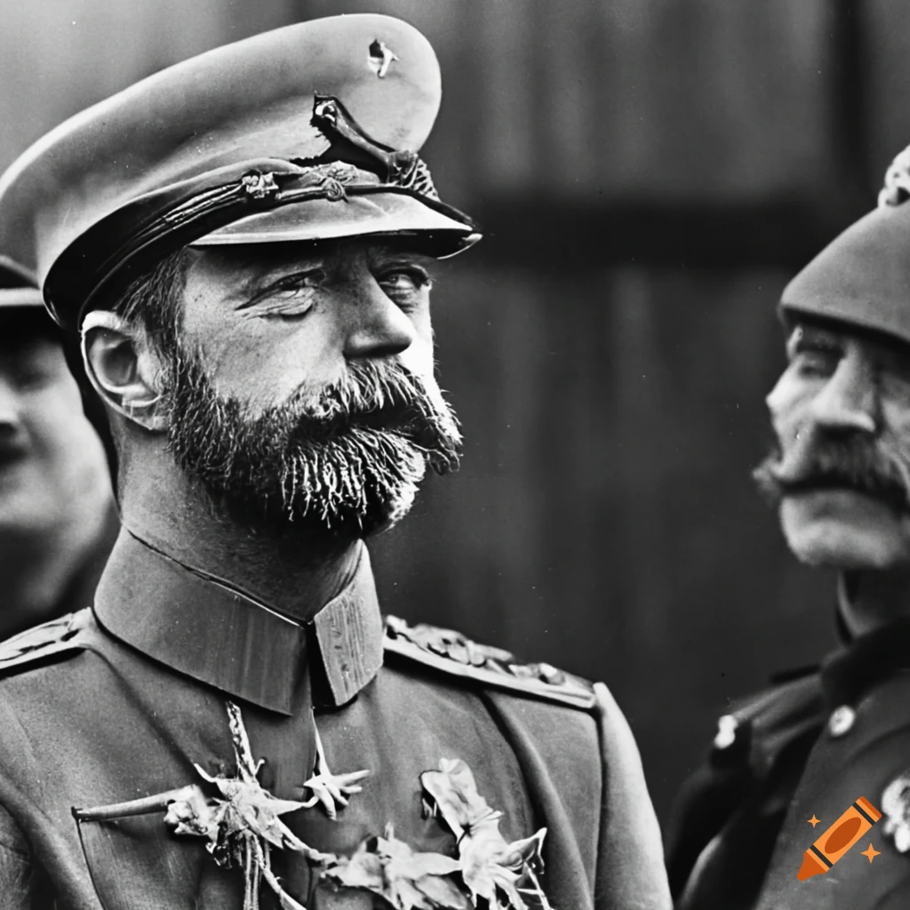 Tsar Nicholas II and some generals inspect an empty liberated ...