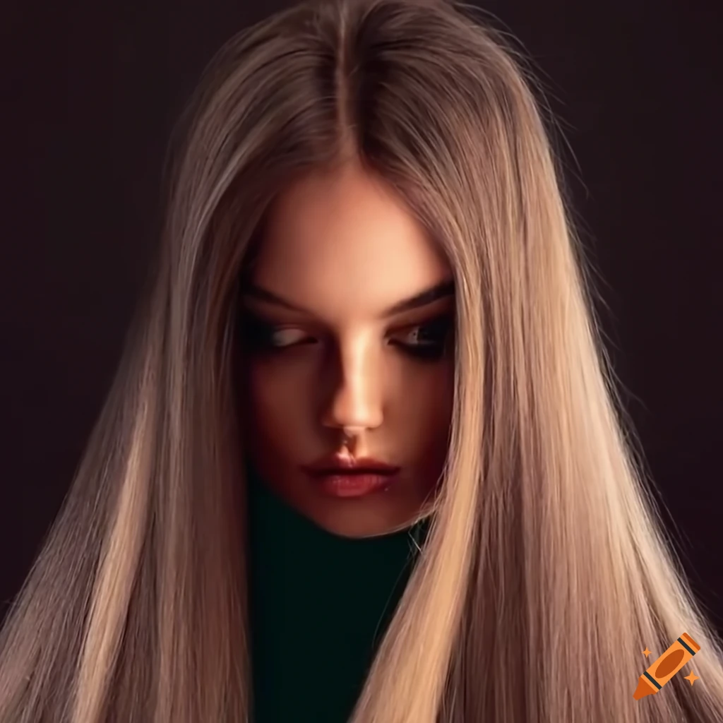Blonde model getting her long, straight hair trimmed by a stylist while ...
