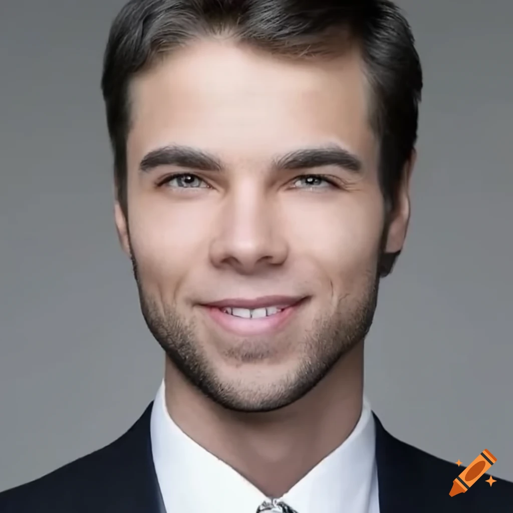 Man identical eyes slight smile color fringe on Craiyon