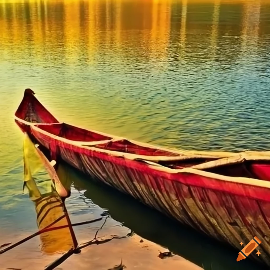 Majestic african canoe in red, yellow, and green colors on Craiyon