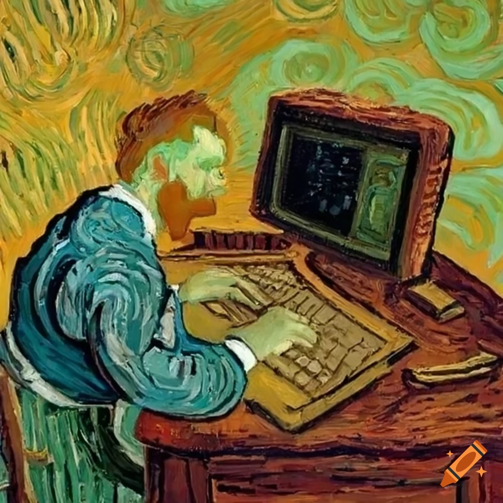 Van gogh using an old computer on Craiyon