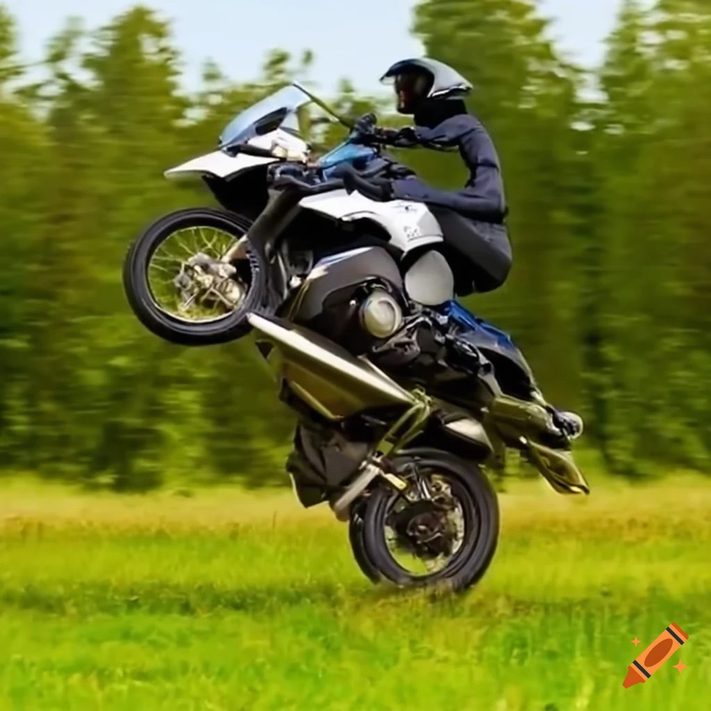 Bmw r1200gs jumping in nature on Craiyon