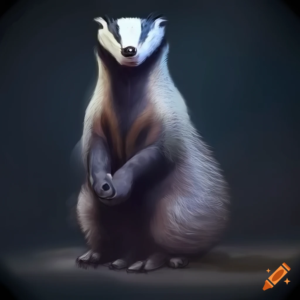Majestic feminine badger, curvy, eurasian badger, sitting upright ...
