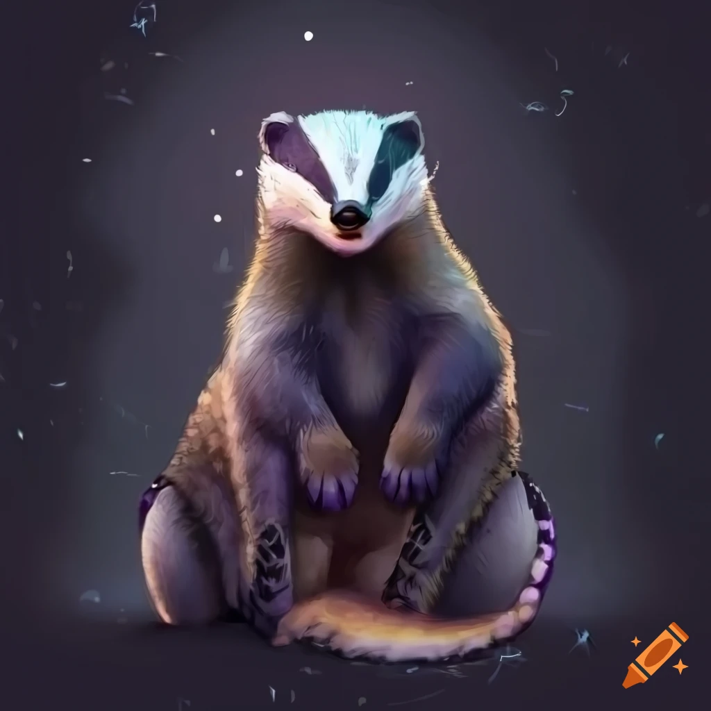 Majestic feminine badger, curvy, eurasian badger, sitting upright ...