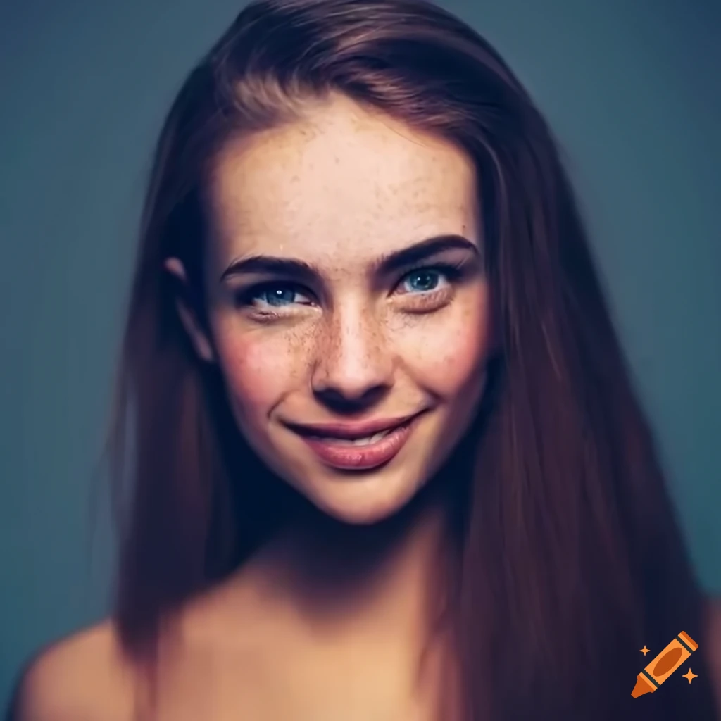 Beautiful young woman delicate freckles shy smile on Craiyon