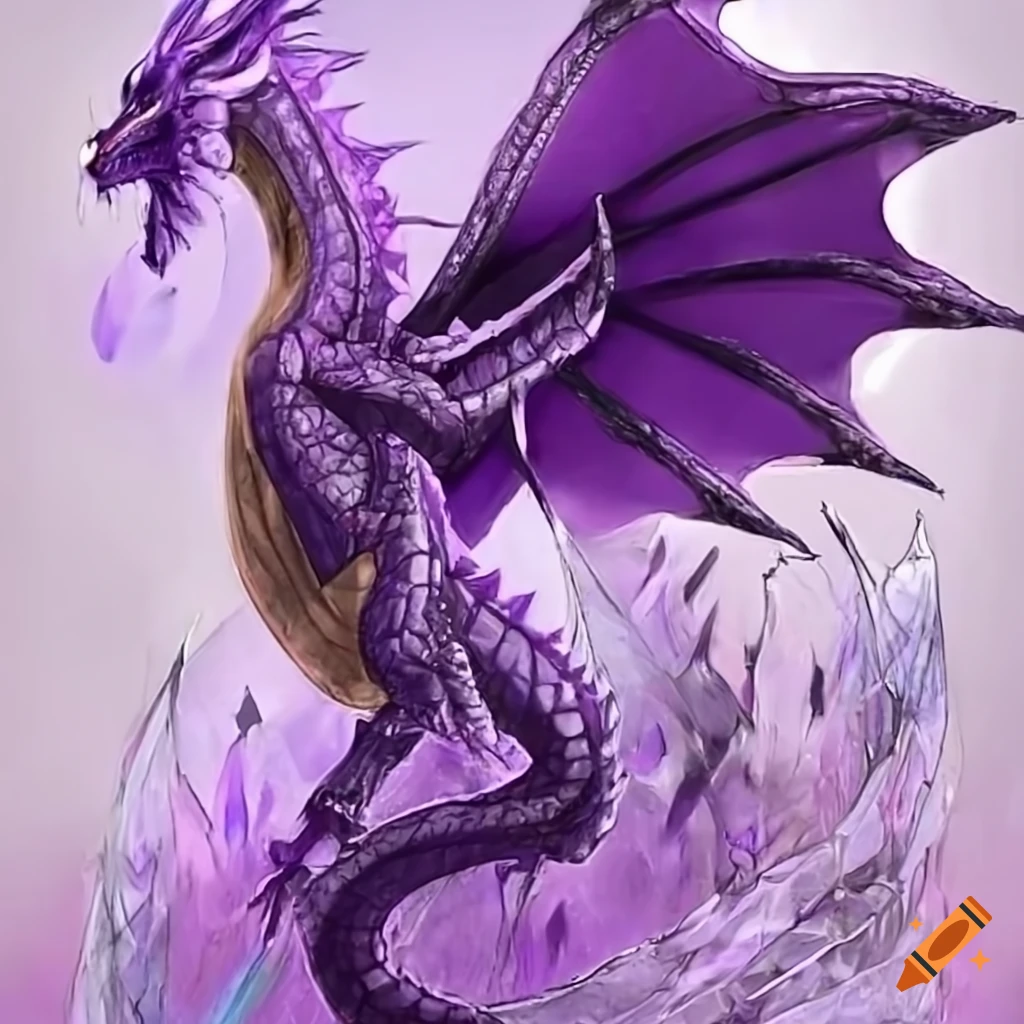 An adult amethyst dragon with pale lavender eyes, crystalline horns ...