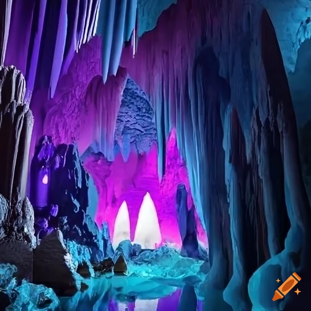 Deep crystal caverns with crystals all along the walls and floors in ...