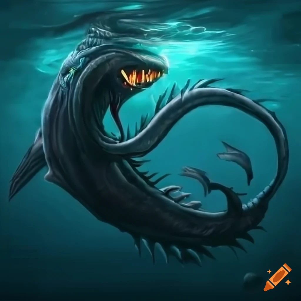 A fearsome leviathan from subnautica waiting in the dark abyss