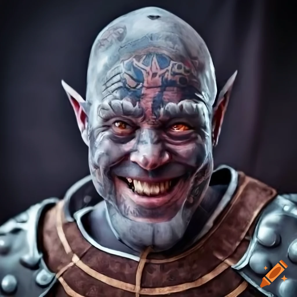 An ultra-realistic genie d&d character portrait with grey skin, red ...