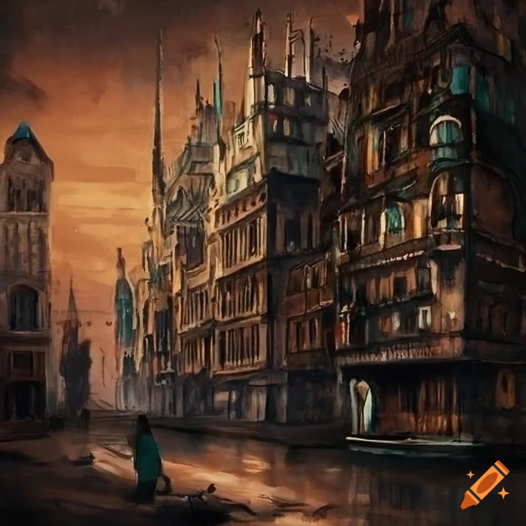 Intricate cityscape, textures and details, inspired by inki bilal's ...