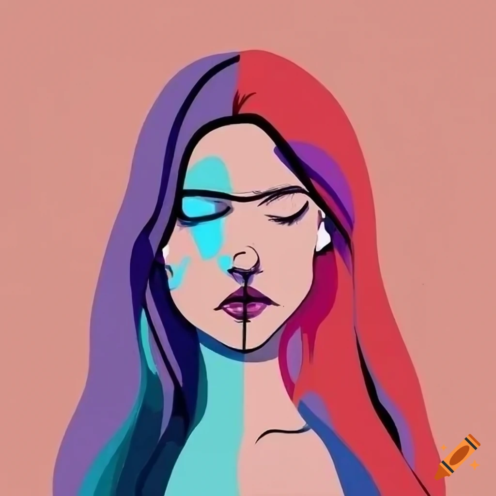 Abstract art depicting a sad woman in minimalist style