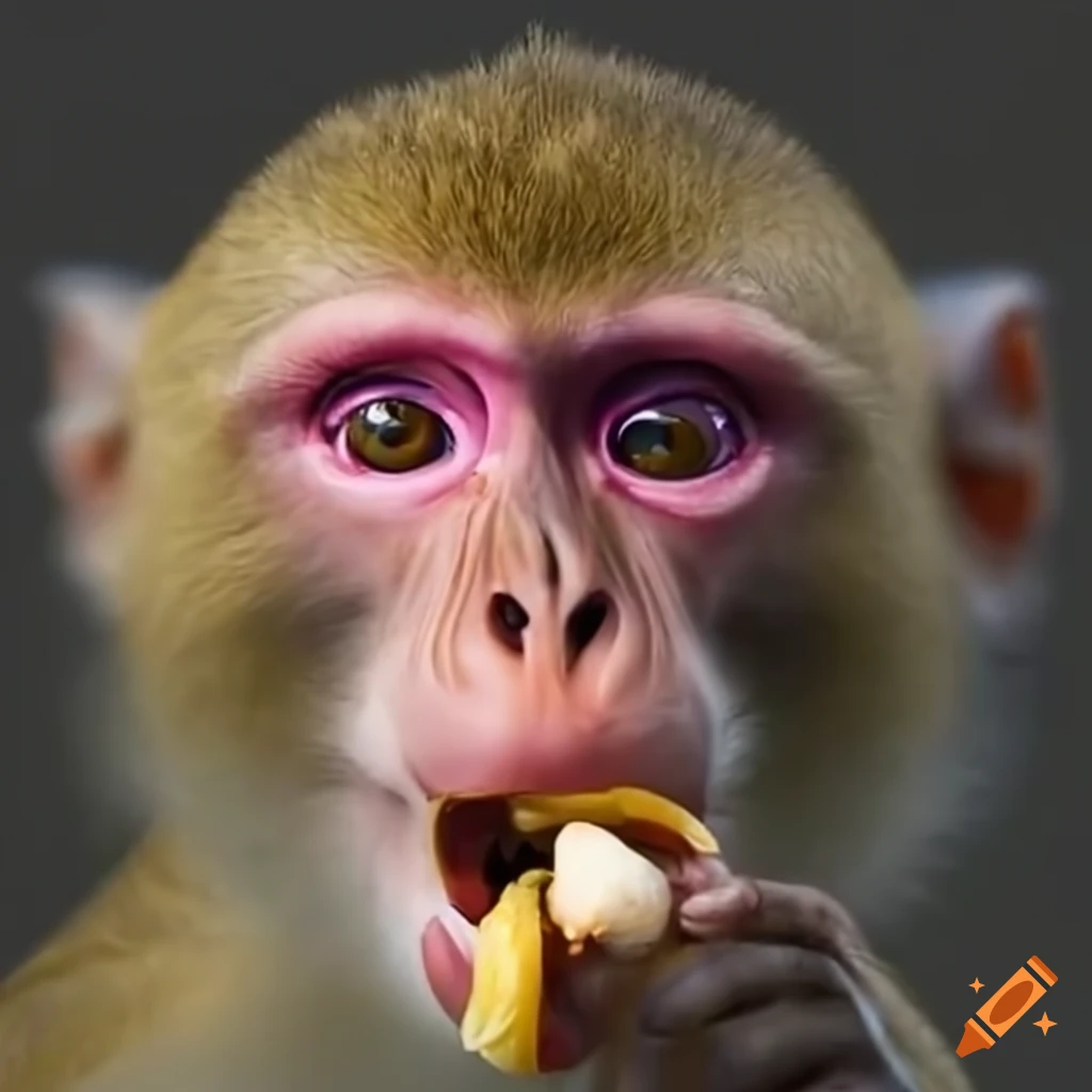A monkey eating garlic and giving tasteless expressions
