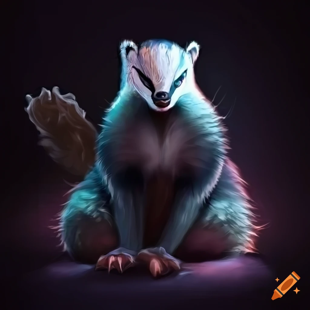 Majestic feminine badger, curvy, eurasian badger, sitting upright ...