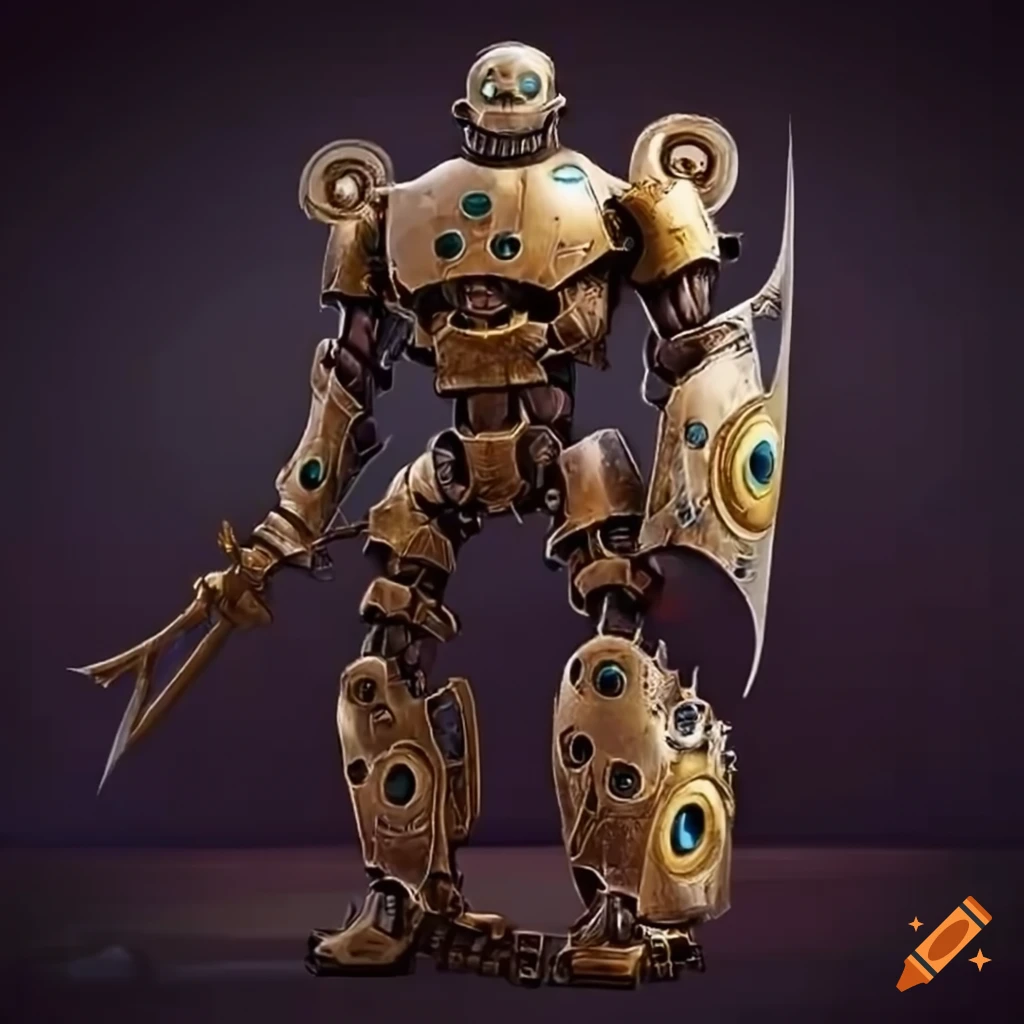 Giants robots with swords and shields on Craiyon