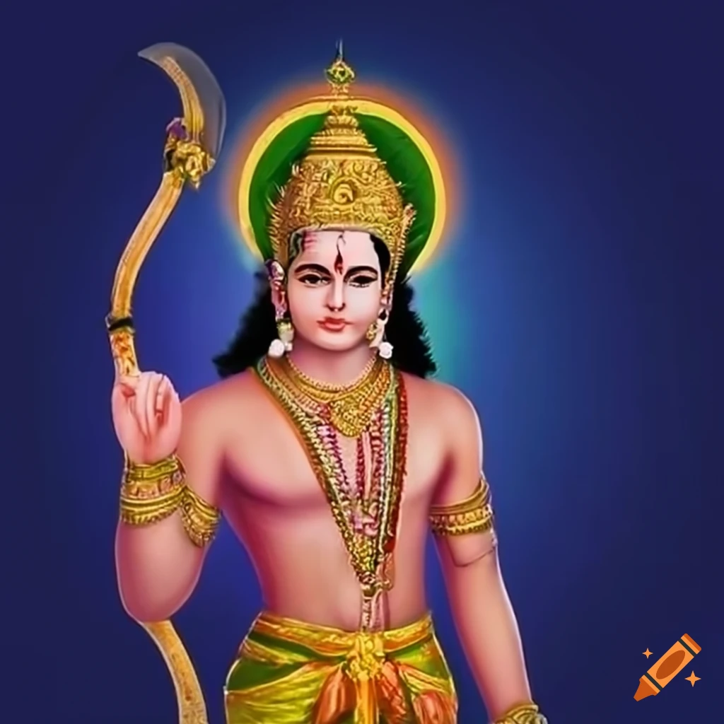 Lord rama is depicted as a divine and heroic figure with a blue ...