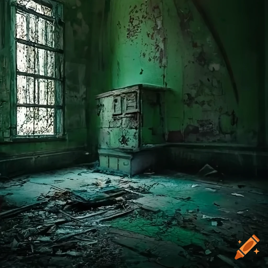 Abandoned overgrown asylum room