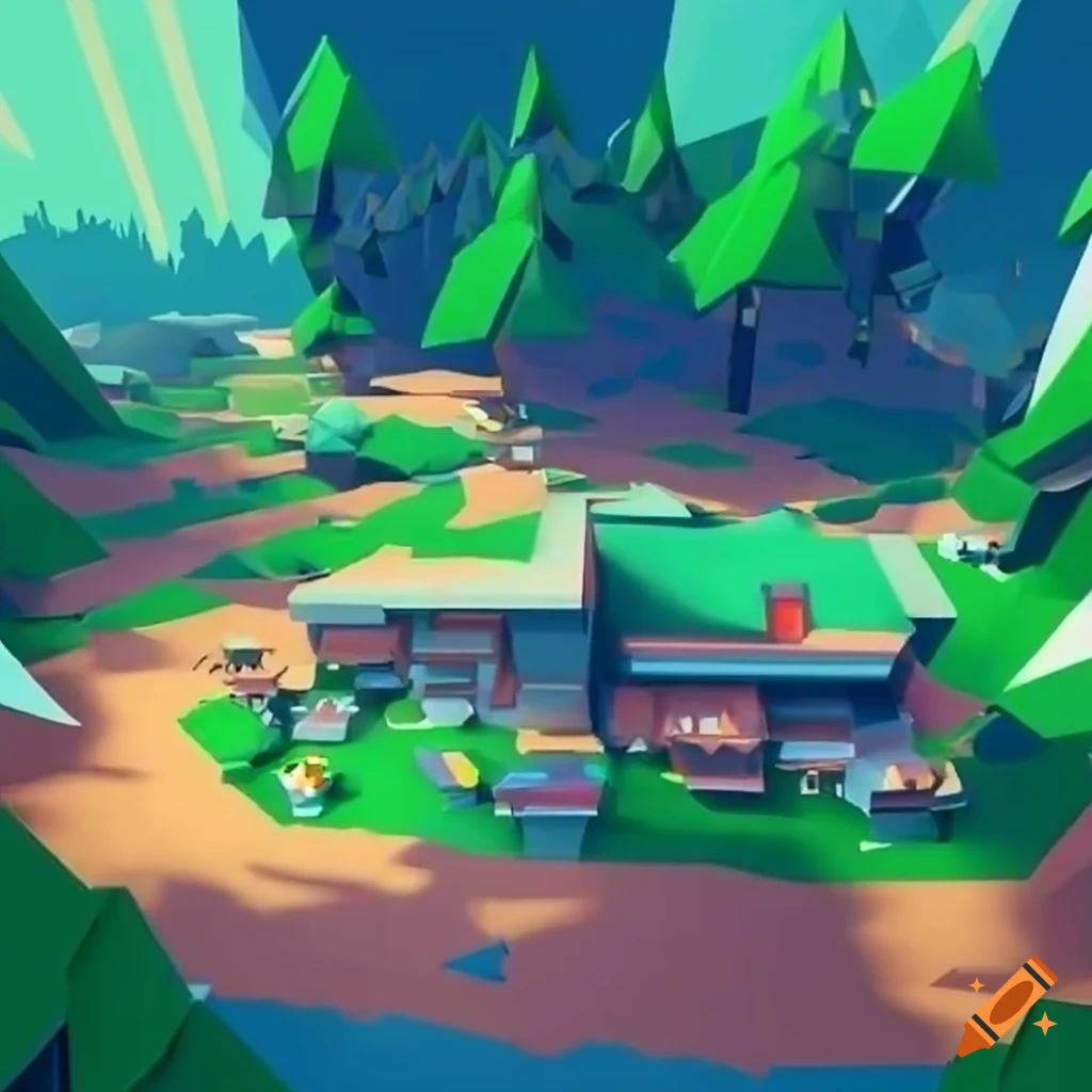 Epic battle of pokemon trainers in the johto region low poly wide angle ...