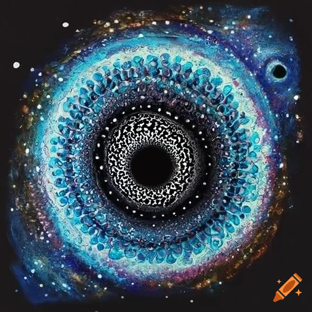 Spiral labyrinth galaxy yin yang dot painting black on white