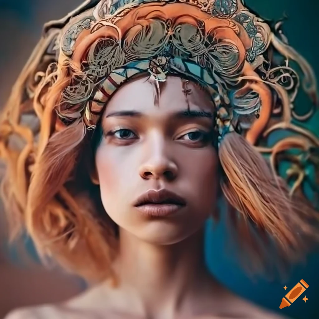 Portrait tribal person, textured abstract hair in the art style of ...