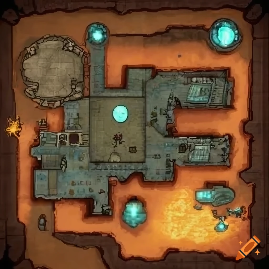 Top down battle map open chamber with relic on Craiyon