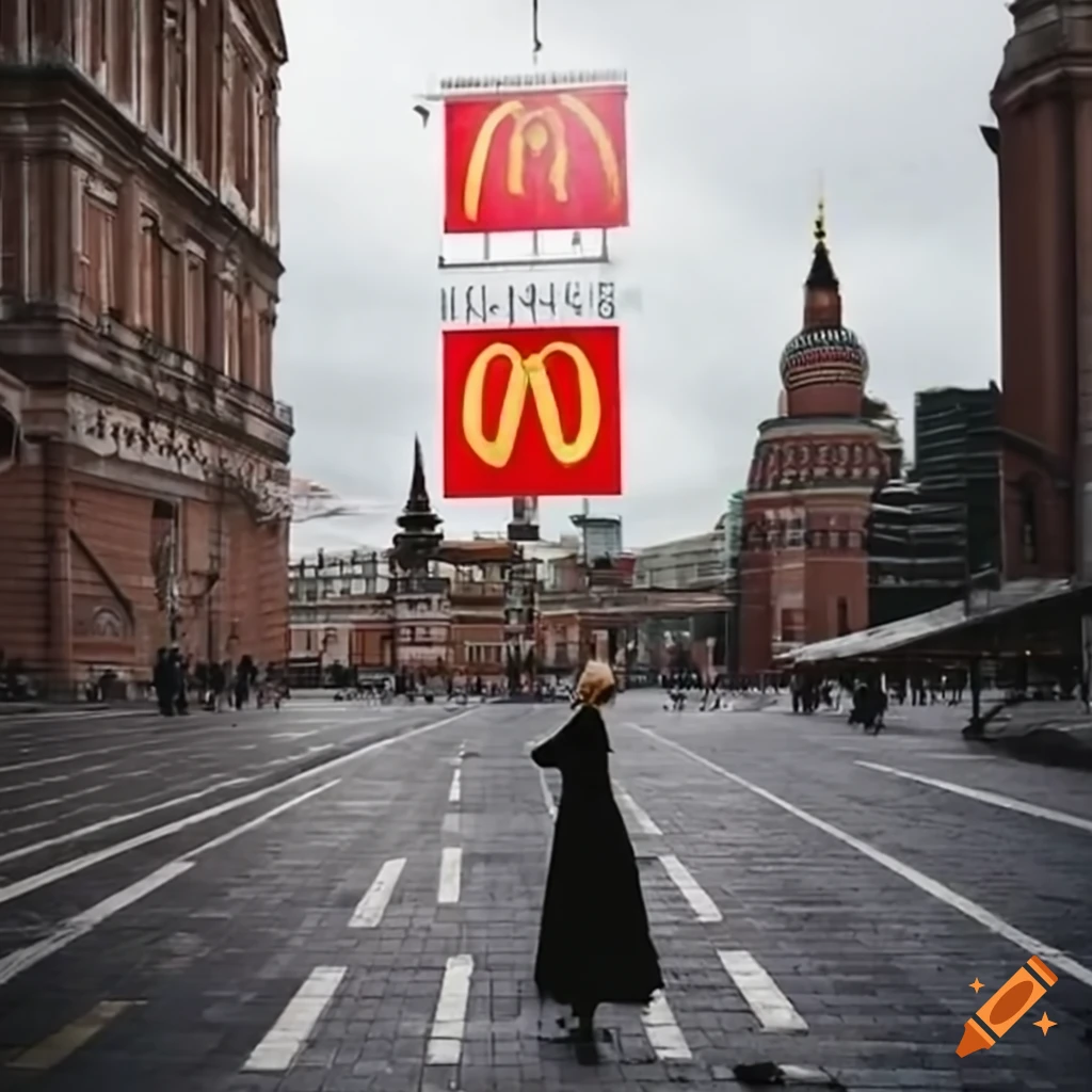 Moscow Square and McDonald's advertising signs on buildings on Craiyon