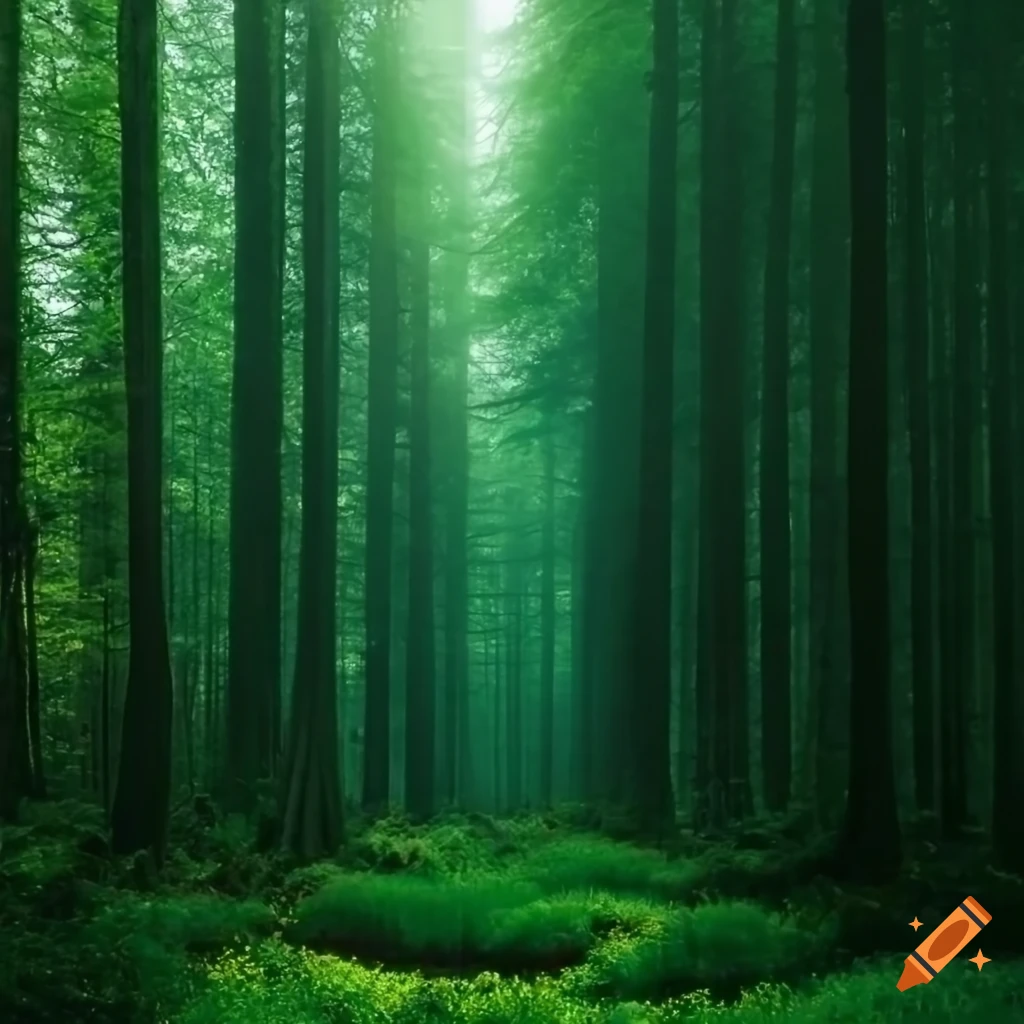 A photo of a forest in shades of forest green