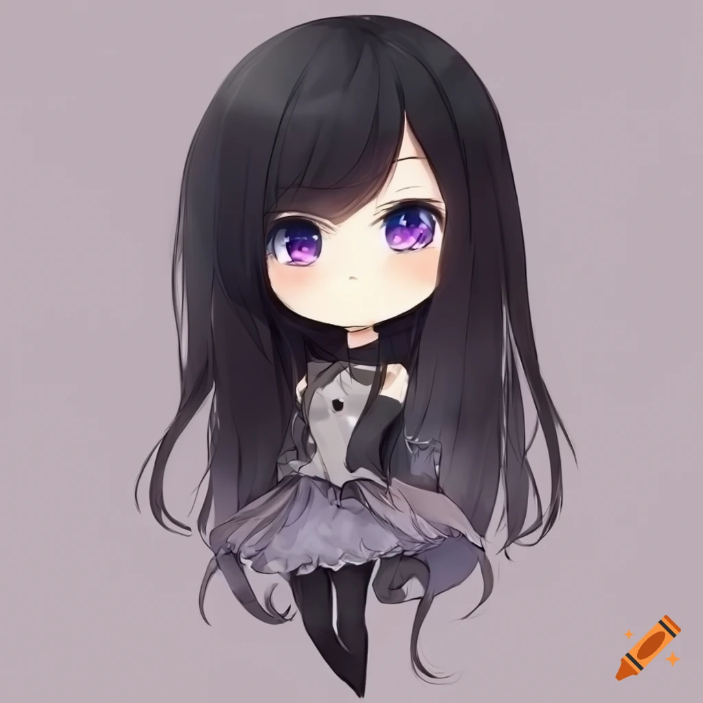 Black hair anime girl chibi on Craiyon