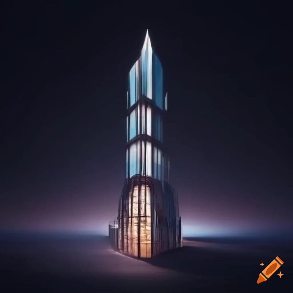 Kinetic architecture building with falling designs, cinematic night ...