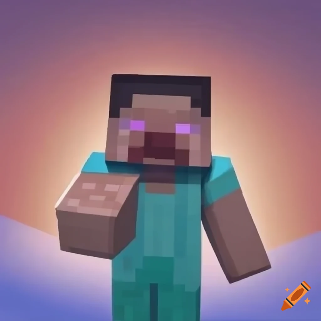 A Minecraft character waving goodbye in front of a sunset on Craiyon