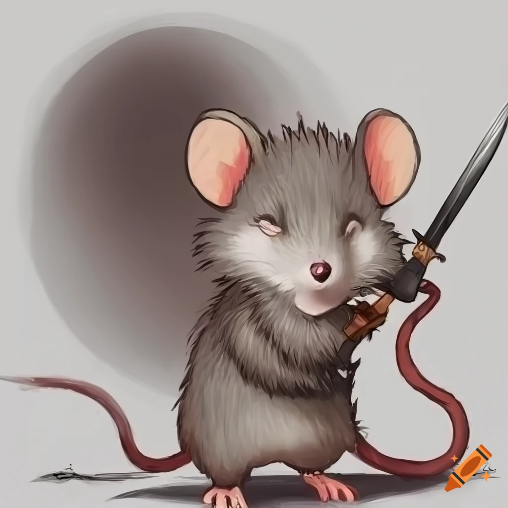 Adorable mouse character wielding a small sword, fantasy artwork on Craiyon