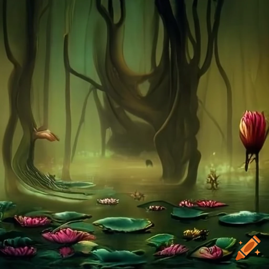 Marais surréaliste nénufars exotic and surreal floral garden habited by ...