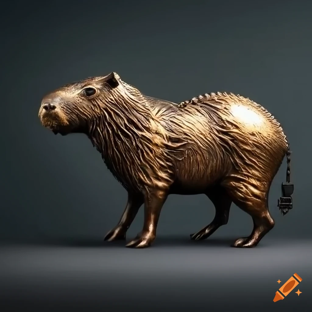 Steampunk mechanical capybara made of bronze-copper colored metallic ...