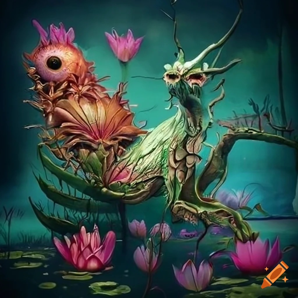 Marais surréaliste nénufars exotic and surreal floral garden habited by ...