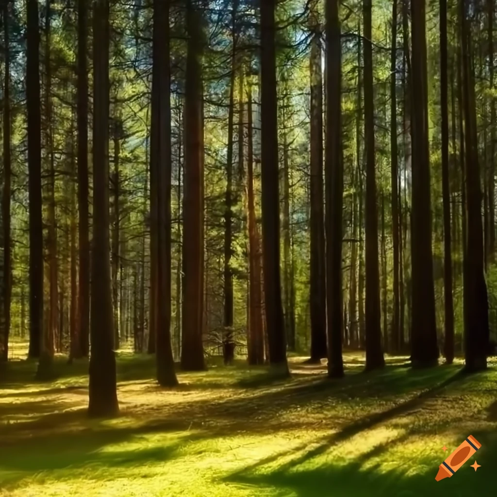 Summer horizon with beautiful pine tree forrest in the foreground