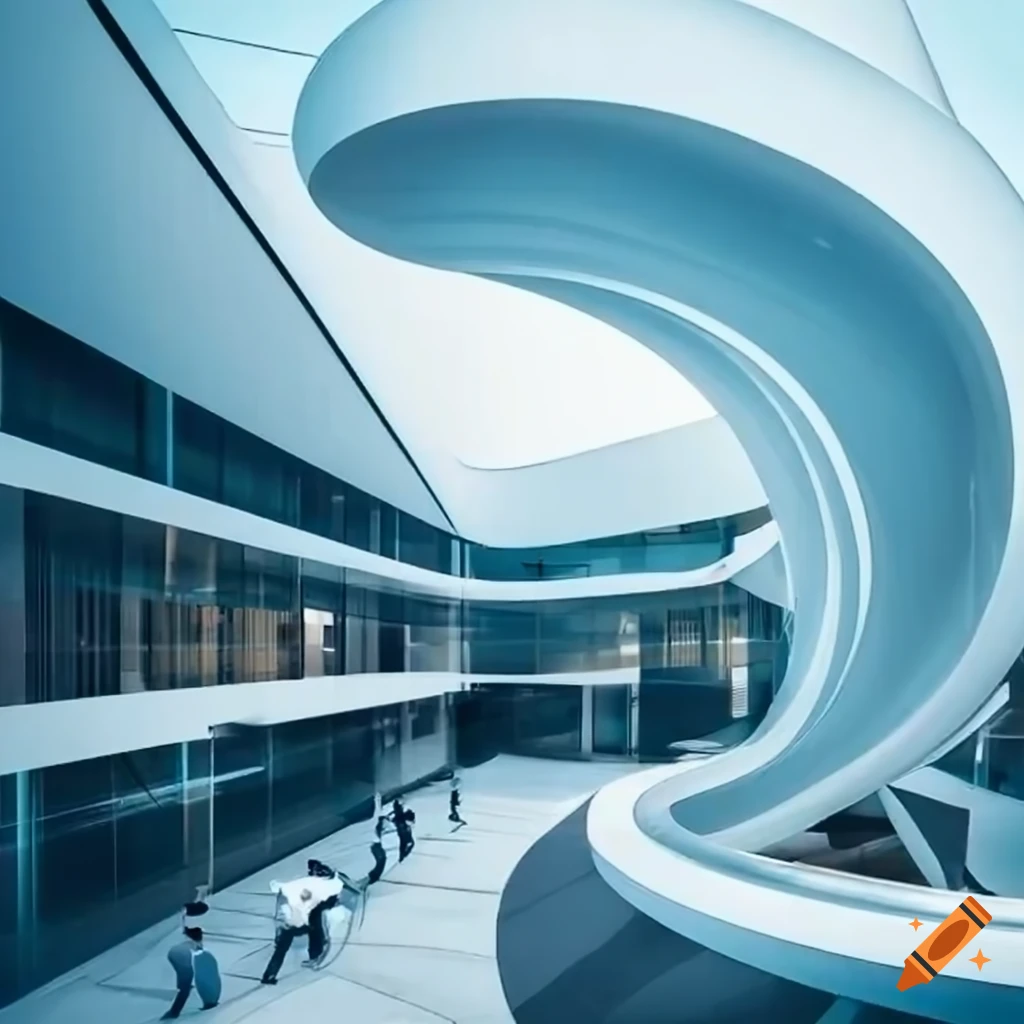 Innovative architectural elements at a futuristic college campus on Craiyon