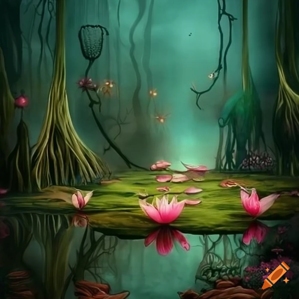 Marais surréaliste nénufars exotic and surreal floral garden habited by ...