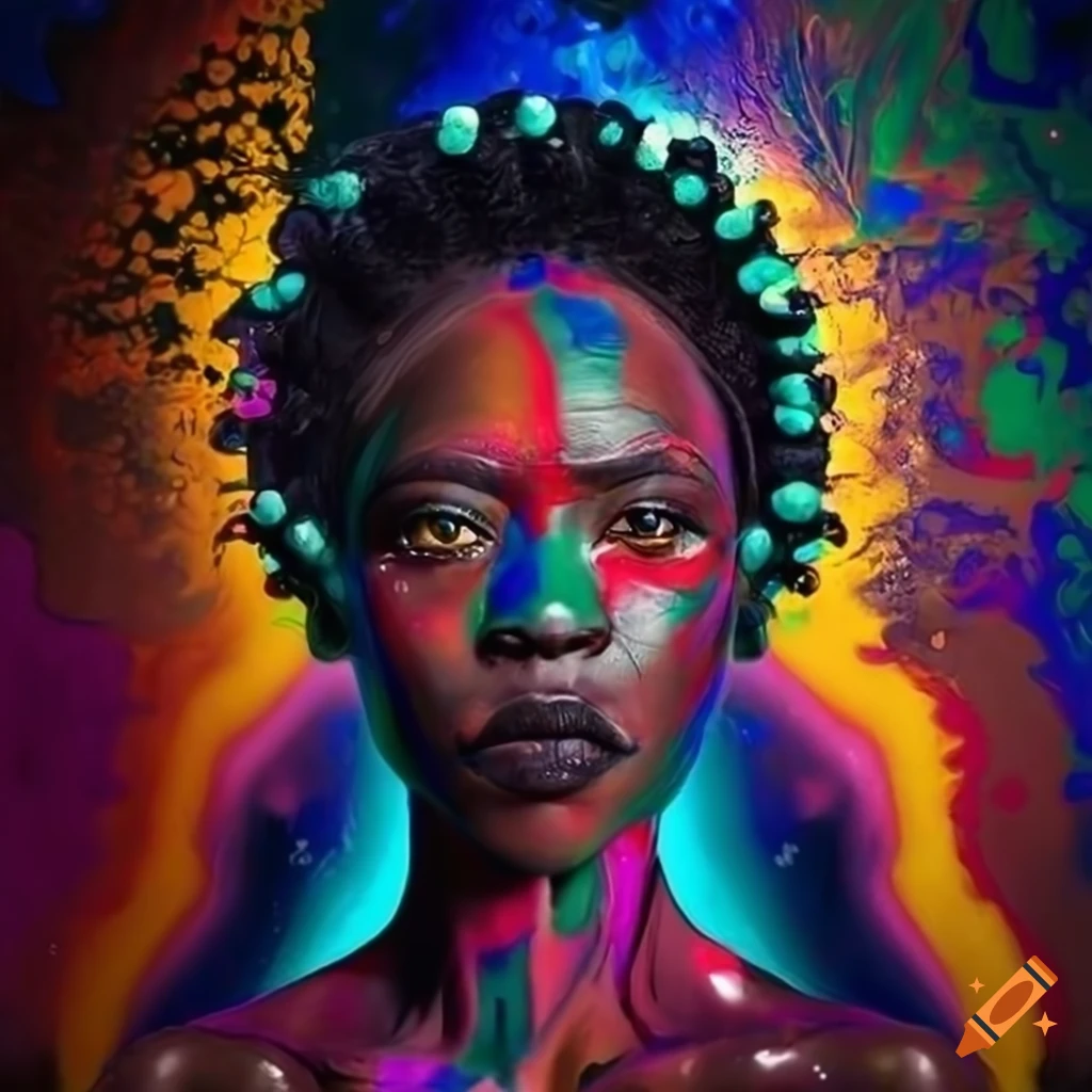 Splash art, a liquid portrait of a black ebony woman's face made of ...