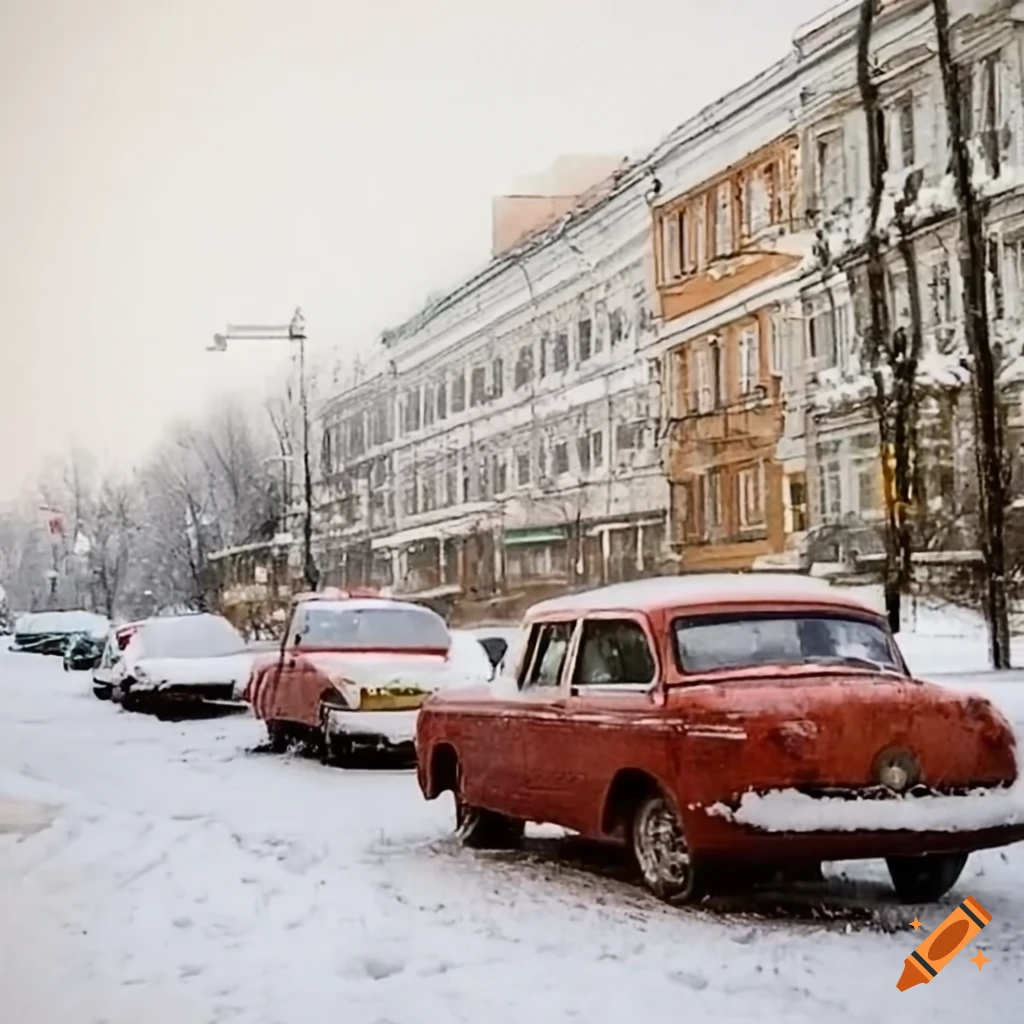 Yurga kemerovo oblast winter soviet cars on the street