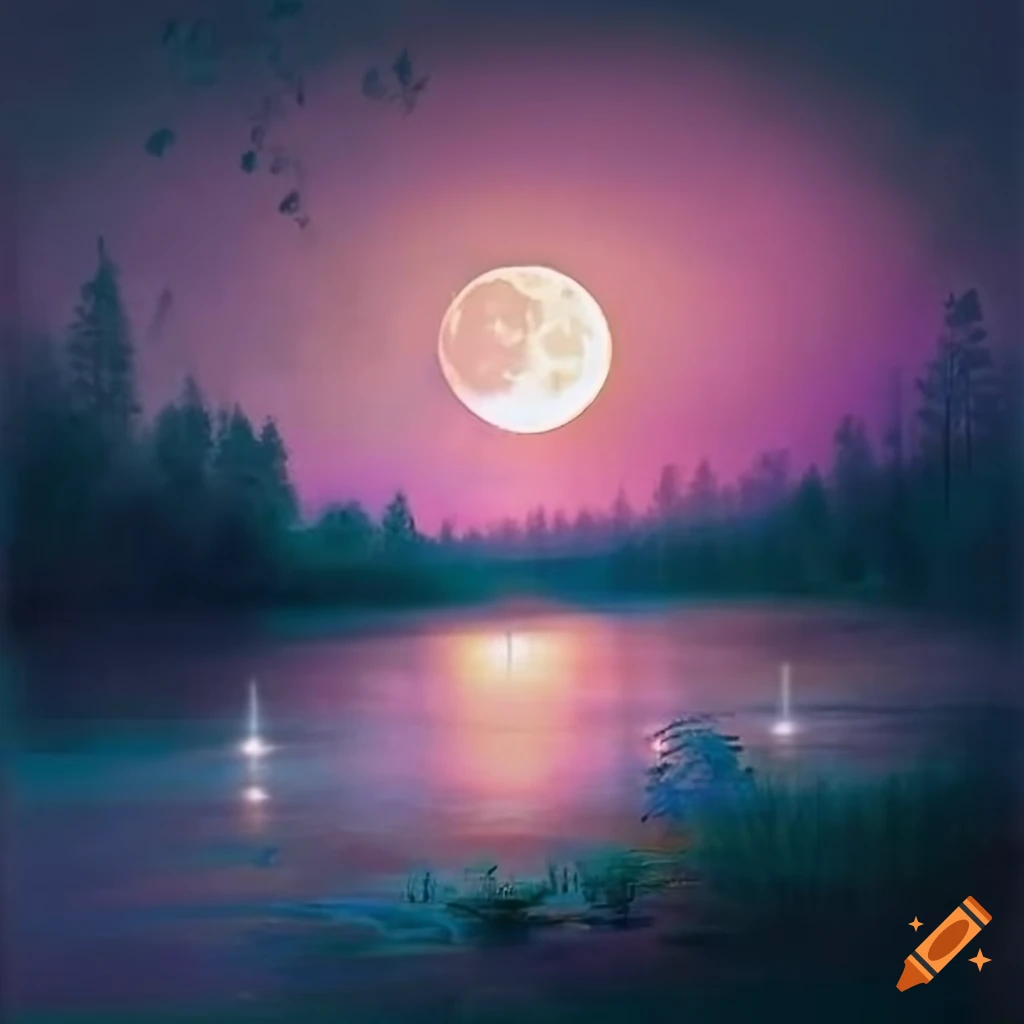 In the canvas of the night's embrace, a serene moon shines gracefully ...
